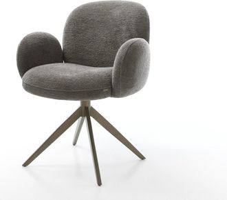 DELIFE Drehstuhl Nube-Flex mit Armlehnen Boucl&eacute; Soft Schlamm Kreuzgestell breit Effektfinish Titan 360&deg; drehbar Wippfunktion Taschenfederkern, Esszimmerst&uuml;hl