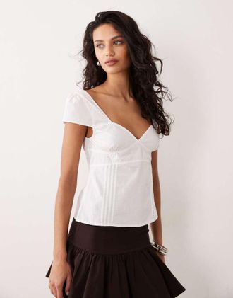 Motel Uliva - Korsett-Oberteil aus Popeline in Wei&szlig; mit Fl&uuml;gel&auml;rmeln