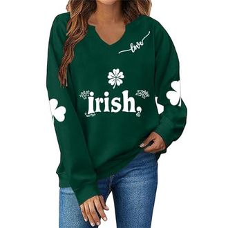 Generic Sweat-shirt de la Saint-Patrick pour femme - Imprim&eacute; tr&egrave;fle irlandais - Fantaisie - Grande taille - Haut &agrave; manches longues - Col en V - Tr&egrave;fle irlanda