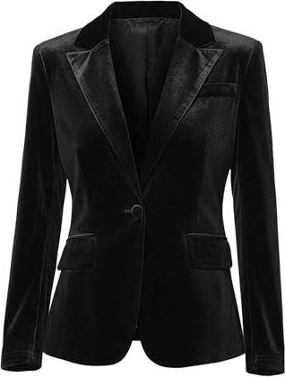 Allegra K Blazer en Velours Femme &agrave; Revers Crant&eacute;, Manches Longues, Veste de Costume &agrave; Un Bouton pour Bureau Habill&eacute; Costume de No&euml;l Noir XS