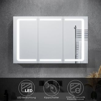 Sonni Sonni - led Spiegelschrank Badezimmerspiegel 3 türig 1050 x 650 x 130 mm Badezimmerspiegel wandschrank Badschrank mit Beleuchtung mit Steckdose