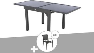 Hesperide Ensemble repas table extensible carrée en verre + 8 fauteuils - Piazza - Hespéride