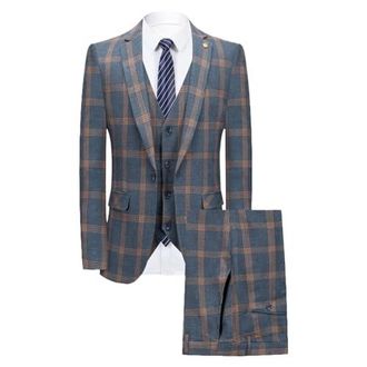 Generic Ensemble de smoking 3 pi&egrave;ces pour homme - Motif carreaux - Robe formelle - Pour affaires, mariage, bal de fin dann&eacute;e, blazer, Bleu 1, XXL