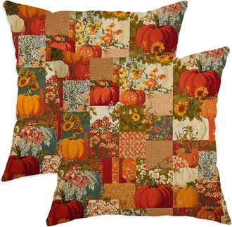Generic Herbst-Kissenbez&uuml;ge, rustikale K&uuml;rbis-Blumen-Patchwork-Kissenbez&uuml;ge, gem&uuml;tlich, dekorativ, quadratisch, Heimdekoration, f&uuml;r Sofa, Couch, Bett, 45,7 x 