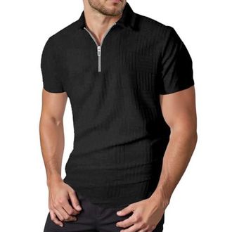 Generic Polo d&eacute;t&eacute; pour homme - Couleur unie - Fermeture &eacute;clair - Pour lext&eacute;rieur - D&eacute;contract&eacute; - Manches courtes, Noir, XXL