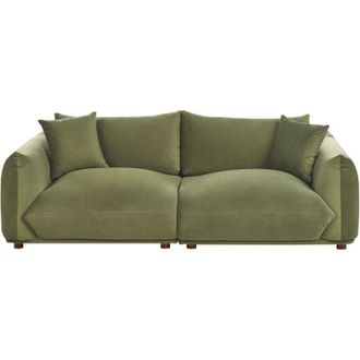 Beliani 3-Sitzer Sofa Grün Samt Weich Gepolstert mit 2 Kissen Breite Armlehnen Lose Rückenkissen Modern Wolkenoptik Polstersofa für Wohnzimmer
