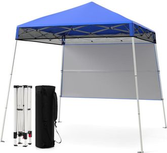 Costway Costway - Tonnelle de Jardin 182 x 182 cm avec Panneau Lat&eacute;ral, Tente R&eacute;ception Pliant avec Pieds Inclin&eacute;s R&eacute;glables, pour F&ecirc;te Camping, Bleu