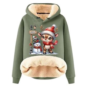 Generic 2026 Printemps Mode No&euml;l Mignon Cerf Imprim&eacute; Femmes Automne et Hiver Velours &Eacute;pais Chaud Cardigan Sweat &agrave; Capuche, vert clair, 4XL