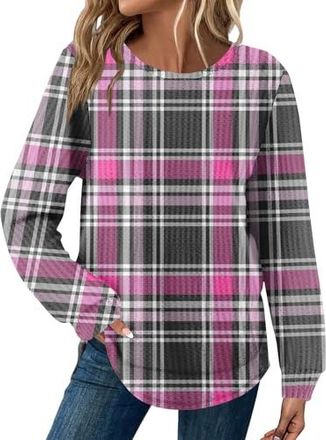 Generic Pull Femme Hiver Chaud col Rond D&eacute;contract&eacute; Jumper Tops Mode Ample Imprim&eacute; &agrave; Carreaux Pull Femme Chic et &eacute;l&eacute;gant Manche Longue Sweatshirts Rose Vif