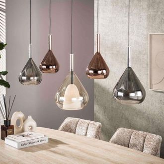 M&S Collection Suspension 5 lampes 123x150 cm en verre ambr&eacute;, cuivr&eacute; et chrom&eacute;