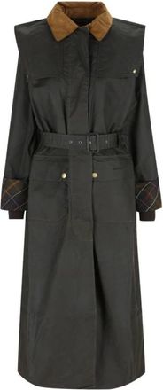 Barbour Trench-coat ceintur&eacute; en coton cir&eacute; - Femme - Manteaux - Vert - Taille: 36 FR