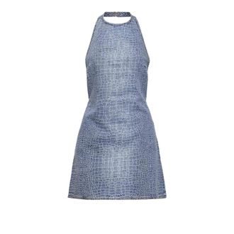 Self Portrait Femme, Robes, Bleu, Taille: 38 FR Mini-robe en denim &agrave; effet croco et strass