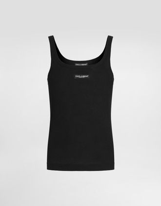Dolce & Gabbana Ribbed Tank Top - Frau T-shirts Und Sweatshirts Schwarz Baumwolle 38