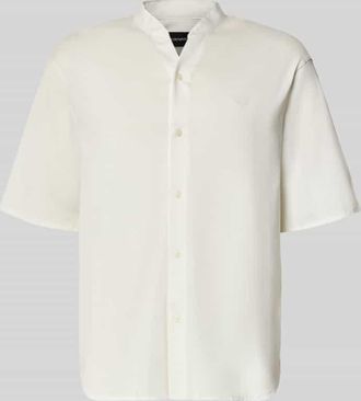 Emporio Armani Regular Fit Freizeithemd mit V-Ausschnitt und Label-Stitching