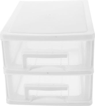 Angoily Schubladenorganizer aus Kunststoff 2 St&ouml;ckige Aufbewahrungsbox Transparent Wei&szlig; Tisch Organizer f&uuml;r B&uuml;ro und Schreibtisch Platzsparender Schreibwaren 