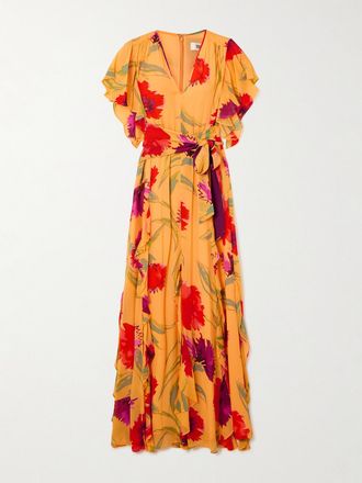 Diane Von F&uuml;rstenberg Bleuet Midikleid Aus Cr&ecirc;pe De Chine Mit Blumenprint Und R&uuml;schen - Mehrfarbig