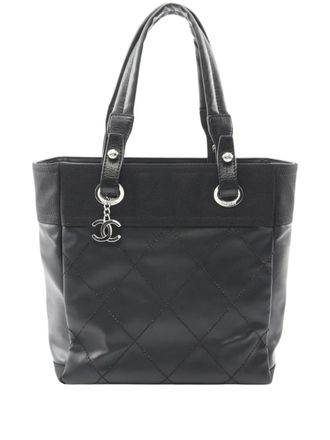 Chanel 2008-2009 kleine gesteppte Canvas Paris Biarritz Tote Bag - Schwarz