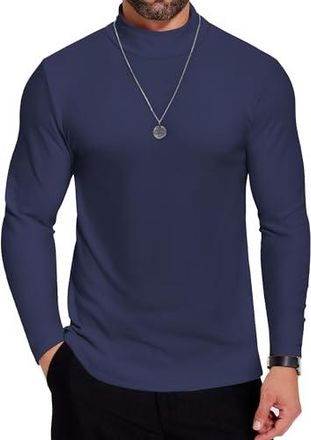Coofandy Pull à Col Roulé à Manches Longues pour Homme Pull dhiver De Couleur Unie DéContracté Et LéGer Bleu Marine XXL