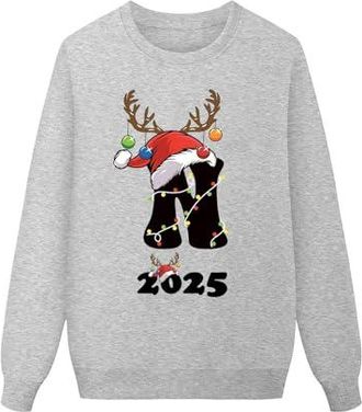 Generic Sweat-shirt de Noël assorti pour la famille, tenues familiales de Noël, motif de lettre de renne 2025, chapeau de Père Noël, chapeau de Père Noël, fan