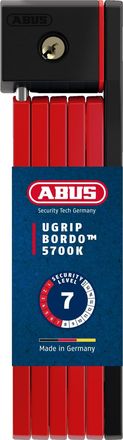 ABUS Faltschloss Bordo uGrip 5700K SH mit Halterung - Fahrradschloss mit 5 mm starken St&auml;ben - ABUS-Sicherheitslevel 7-80 cm - Rot