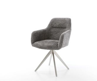 DELIFE Drehstuhl Pejo-Flex Boucl&eacute; Grau Kreuzgestell kantig Edelstahl 180&deg; drehbar, Esszimmerst&uuml;hle