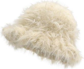 ZLYC Chapeaux dhiver pelucheux pour femme - Chapeau chaud en fausse fourrure - Casquette de p&ecirc;cheur duveteuse, Fausse fourrure beige, Taille unique