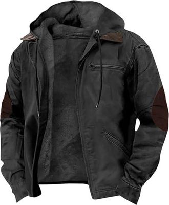 Generic Veste polaire zipp&eacute;e pour homme avec capuche : Trench dhiver chaud veste longue avec poches Manteaux &agrave; manches longues Manteau coupe-vent Veste polair