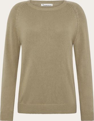 Knowledge Cotton Apparel Damen vegan Pullover Damen Rundhalsausschnitt Twill Beige
