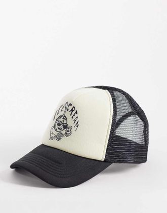 Icecream Trucker-Kappe in Cremewei&szlig; und Schwarz mit Kirsch-Logo und farblich abgesetztem Schirm