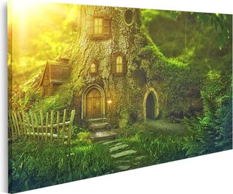 Islandburner Bild auf Leinwand Fantasy Baumhaus Tiefer Wald Bilder Drucke Kunst Poster Wandbild