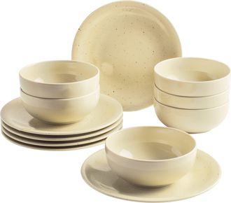 Kahla Homestyle Tafelservice 12tlg. natural cotton für 6 Personen mediterranes Geschirr aus Porzellan mit Steingut- und Keramiklook Tafelset Speiseteller Su