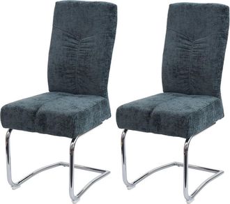 Hhg 2er-Set Esszimmerstuhl HHG 125, Küchenstuhl Freischwinger Stuhl Lehnstuhl, Metall Stoff/Textil Chenille blau-grün