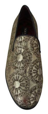 Dolce & Gabbana Gold Jacquard Flats Mens Loafers Shoes Acetate