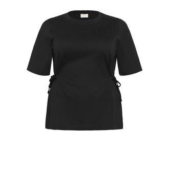 Kaffe Curve Femme, Tops, Noir, Taille: 42 FR T-shirt noir profond avec lacets lat&eacute;raux
