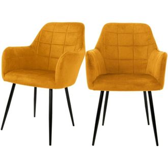 ML Design Ecd Germany 2er Set Esszimmerstühle mit Rücken- und Armlehnen, Ocker, Küchenstühle mit Samtbezug, Polsterstühle mit Metallbeinen, Ergonomische Stühle