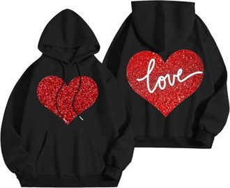 Generic Sweat &agrave; capuche &agrave; manches longues pour la Saint-Valentin 2026 pour femme (3), Noir, S