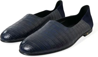 Dolce & Gabbana Mens Blue Crocodile Leather Loafers Slip On Shoes