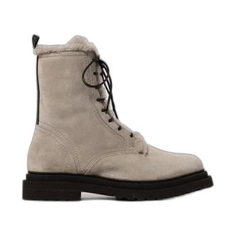 Brunello Cucinelli Botte en Daim avec Doublure en Shearling et D&eacute;tail Boucle Brillante - Femme - Chaussures - Beige - Taille: 41 EU