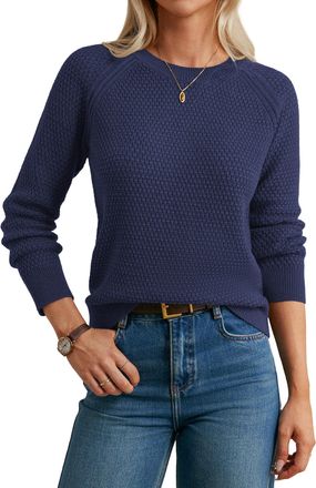 Grace Karin Pullover Damen Langarm Merino Wolle Blend Rundhal Hakelnadel Strickpullover Regular-Fit Blau XL