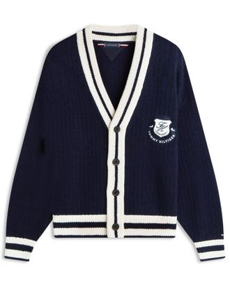 Tommy Hilfiger Heavy Strick-Cardigan aus Baumwolle mit Label-Aufn&auml;her in