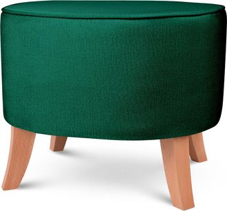 MG Design Ovaler Samt-Hocker 52 x 62 cm in Gr&uuml;n mit Holzbeinen - Gepolsterter Fu&szlig;hocker f&uuml;r Wohnzimmer oder Schlafzimmer