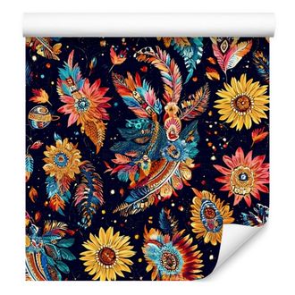 OEM Carta Da Parati Boho Blu Navy E Oro Per Soggiorno E Camera Da Letto 50x1000 Cm