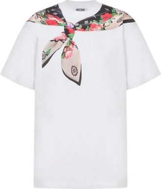 Moschino Femme, Tops, Blanc, Taille: 42 FR T-shirt imprim&eacute; en jersey de coton