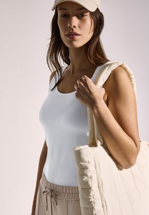 Cecil Tr&auml;gertop CECIL Style Linda, Damen, Gr. XXL (46), wei&szlig;, Jersey, Obermaterial: 100% Baumwolle, unifarben, regular fit taillenbedeckt, Rundhals, Tops Tr