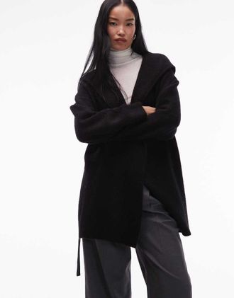 Arket Locker geschnittene Midistrickjacke aus Alpakawolle mit Schn&uuml;rung vorne in Schwarz