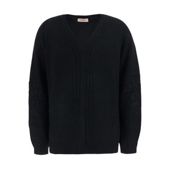 Twinset V-Neck Pullover aus Funktionsmaterial - - Knitwear - Damen - Schwarzk - XS