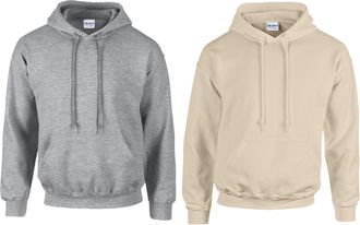 Gildan 2er Herren Kapuzenpullover Heavy Blend Set Hoodie Sweat M L XL 2XL 3XL 4XL 5XL in verschiedenen Farbsets & HLKauf-Block (1x Sportgrey, 1x Sand & 1x HL