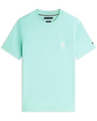 Tommy Hilfiger Glattes T-Shirt aus Baumwolle mit Monogramm-Stickerei, Regular Fit in