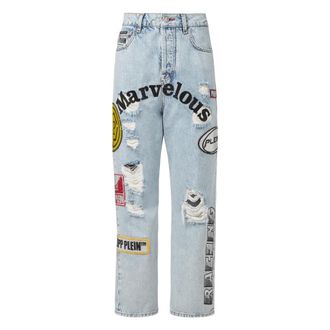 Philipp Plein Femme, Jeans, Bleu, Taille: W28 Denim Pantalons Loose Fit