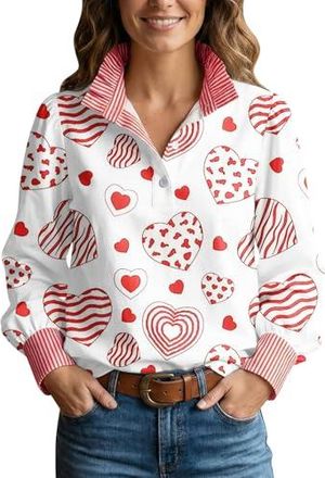 Generic Chemise Femme Chic Et &Eacute;l&eacute;gant Saint-Valentin T Shirt Confortable Manches Longues Blouse Col en V avec Boutons Haut Couleur Unie Chemisier Respirant Pa